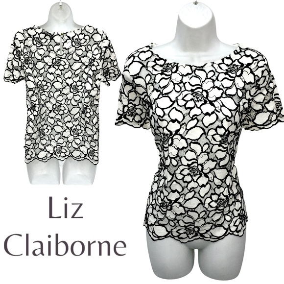 Liz Claiborne | Tops | Liz Claiborne Career Floral Sheer See Thru Lace ...